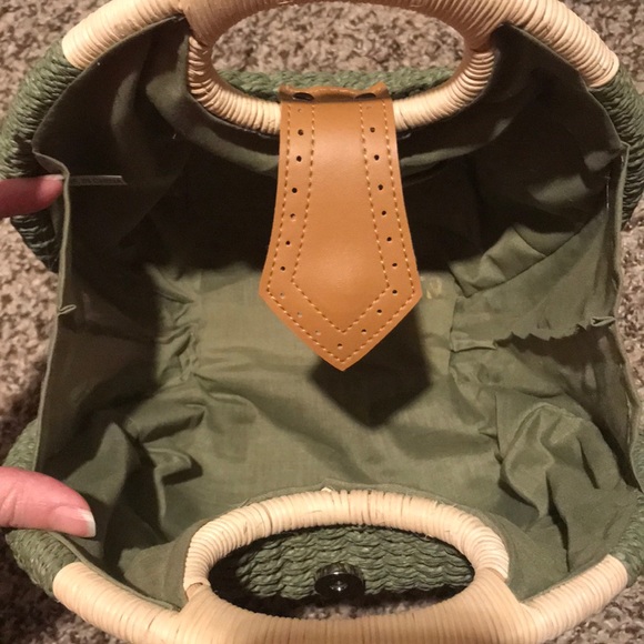 Bags | Green Shell Woven Straw Rattan Purse | Poshmark